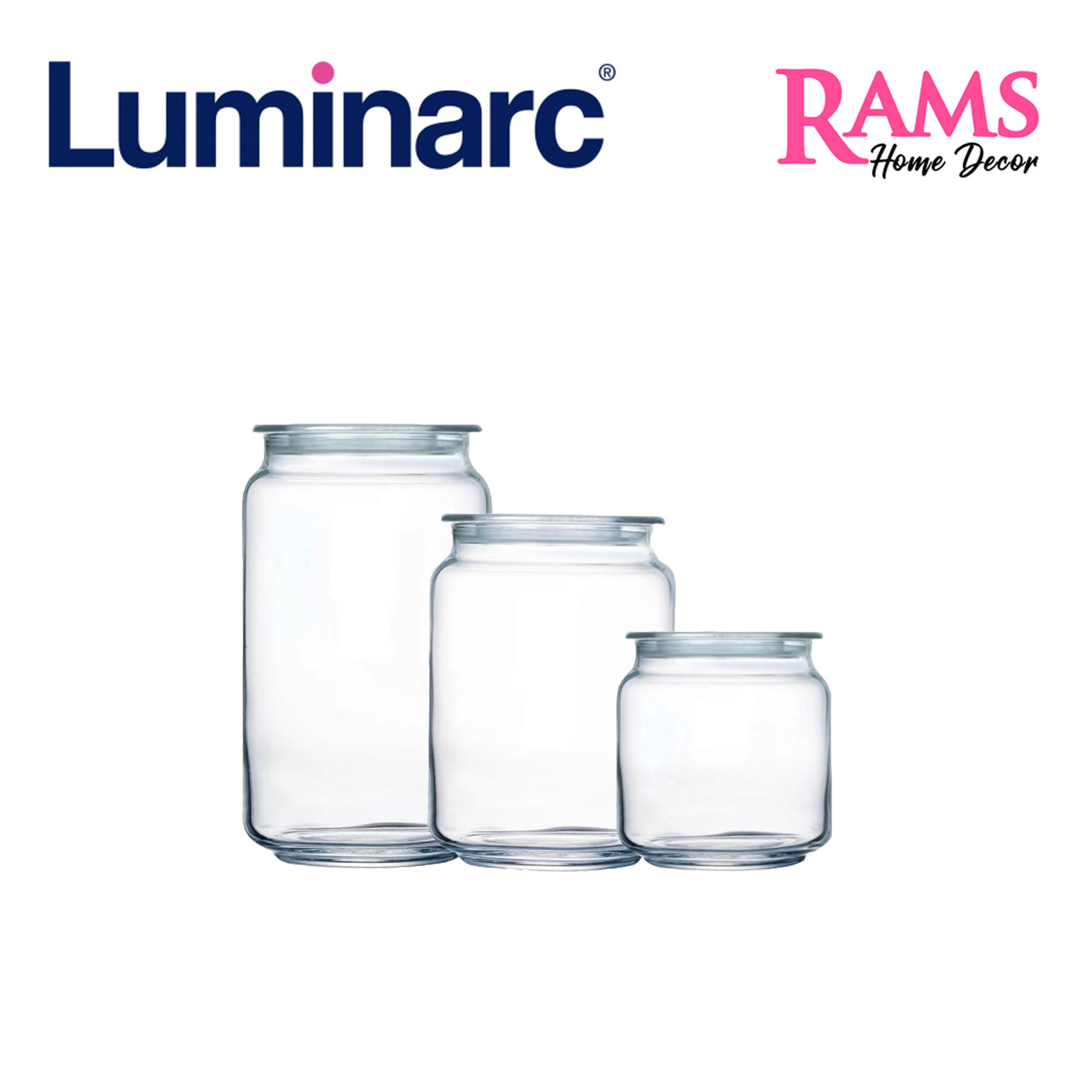Luminarc 3 Pcs Rondo Jar Set / Airtight Glass Canister Set / Bekas Kuih ...