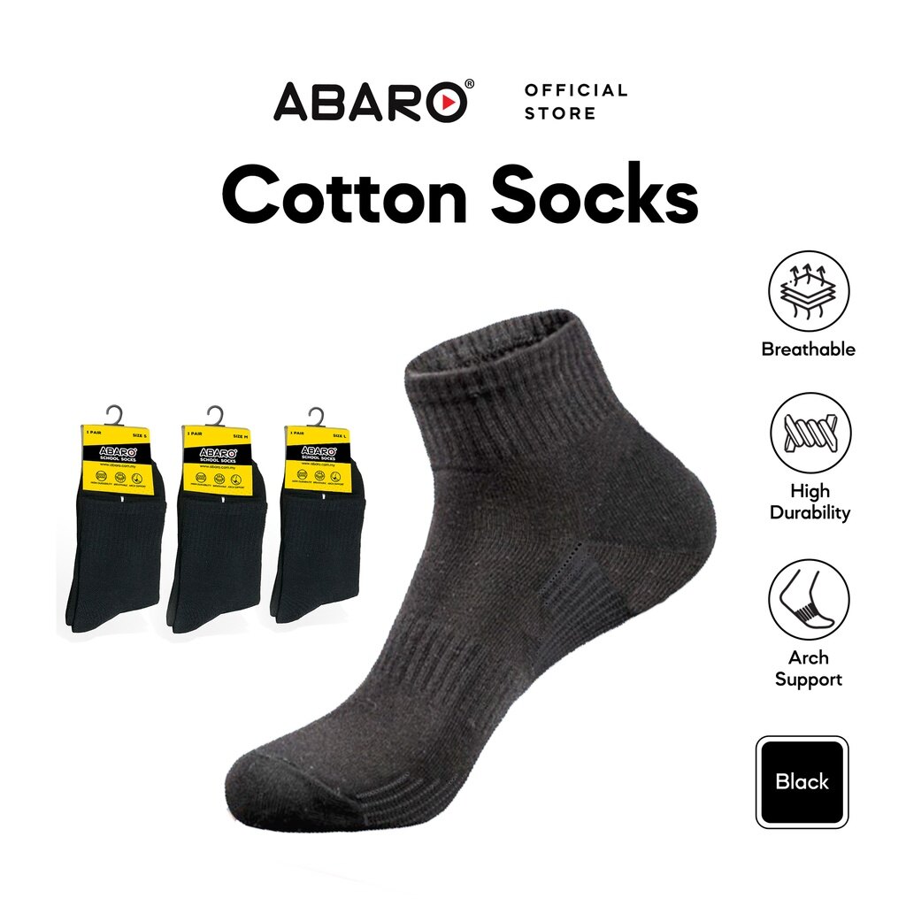 ABARO Cotton Unisex Socks Black AS05 Stokin Hitam/Stokin Pelajar/School ...