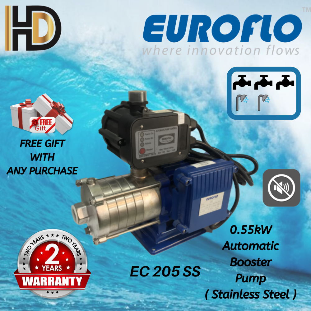 Euroflo EC 205 SS 0.55kW Electronic Multi-Stage Pressure Pump Stainless ...