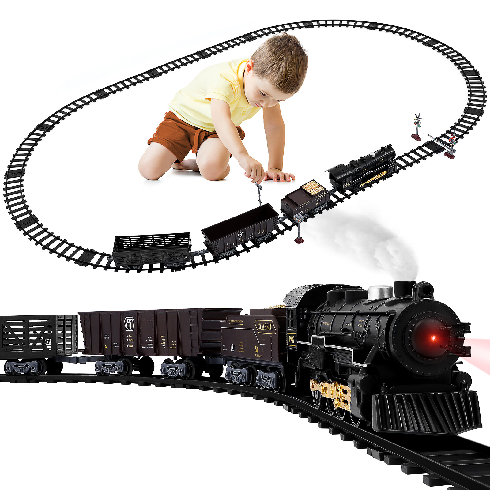 TOYANDONA Kids Train Set Battery Powered Model Train Toys 4 Sections ...