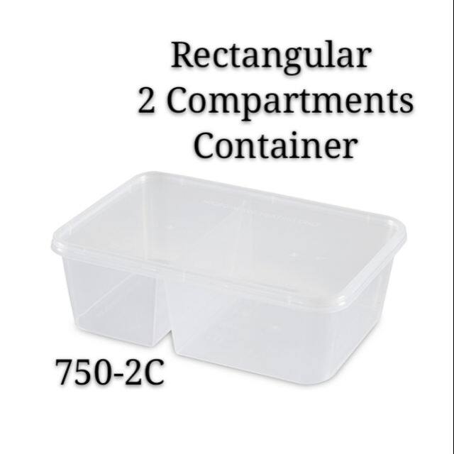 Rectangular 2 Compartments container 750-2C bekas makanan | Lazada