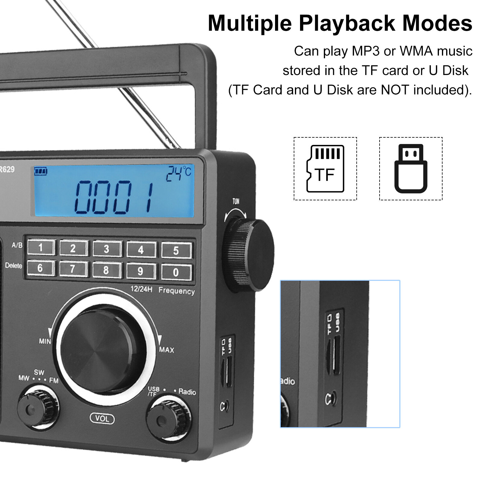 Retekess TR629 MW /Fm/sw DSP วิทยุดิจิตอลแบบพกพาตัวรับสัญญาณวิทยุ TF ...