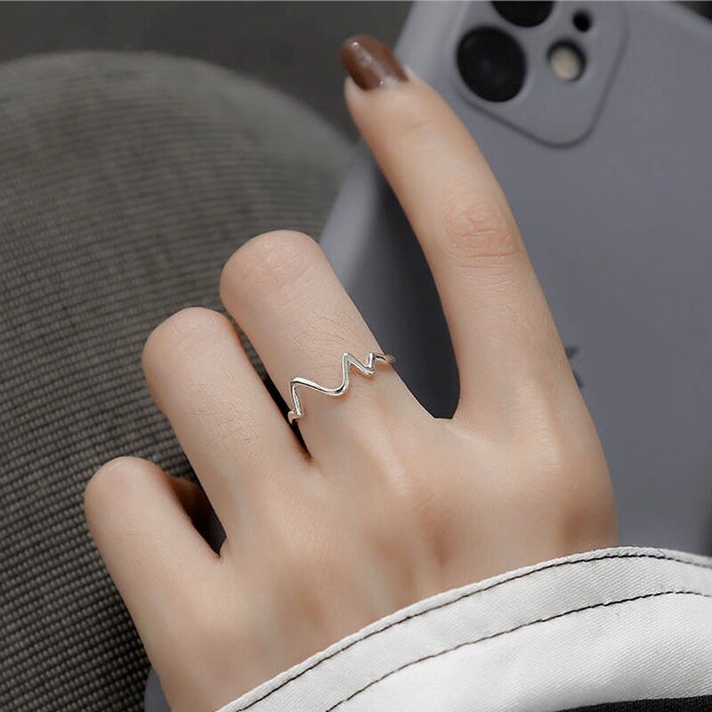 We Flower Minimalism s925 Silver Circle Wave Open Ring for Women Ins Trendy Geometric Rings ...