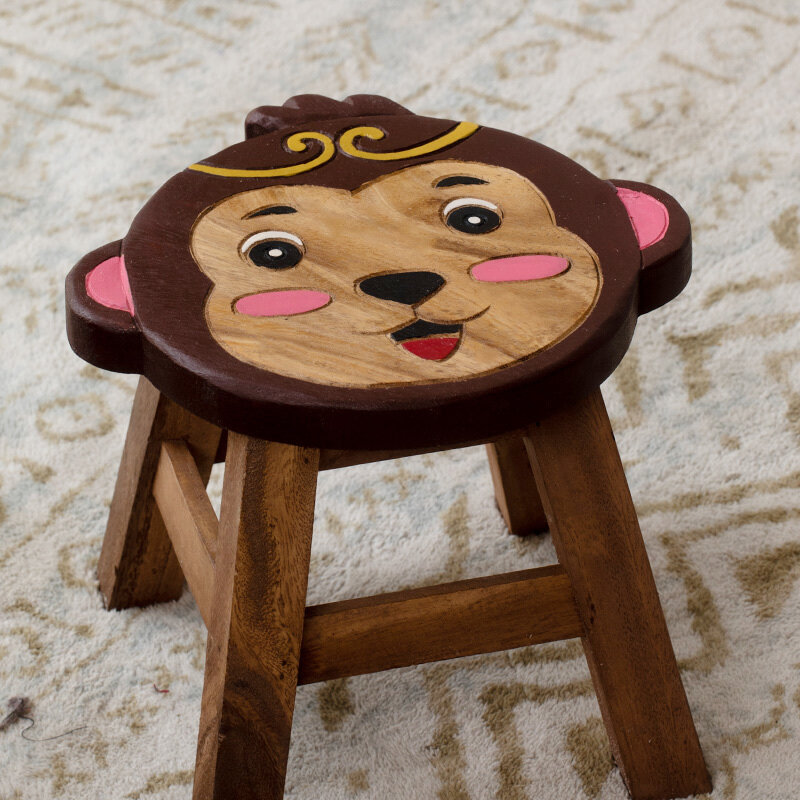 Cartoon Design Hand Carved Acacia Wood Decorative Stool Children Stool ...