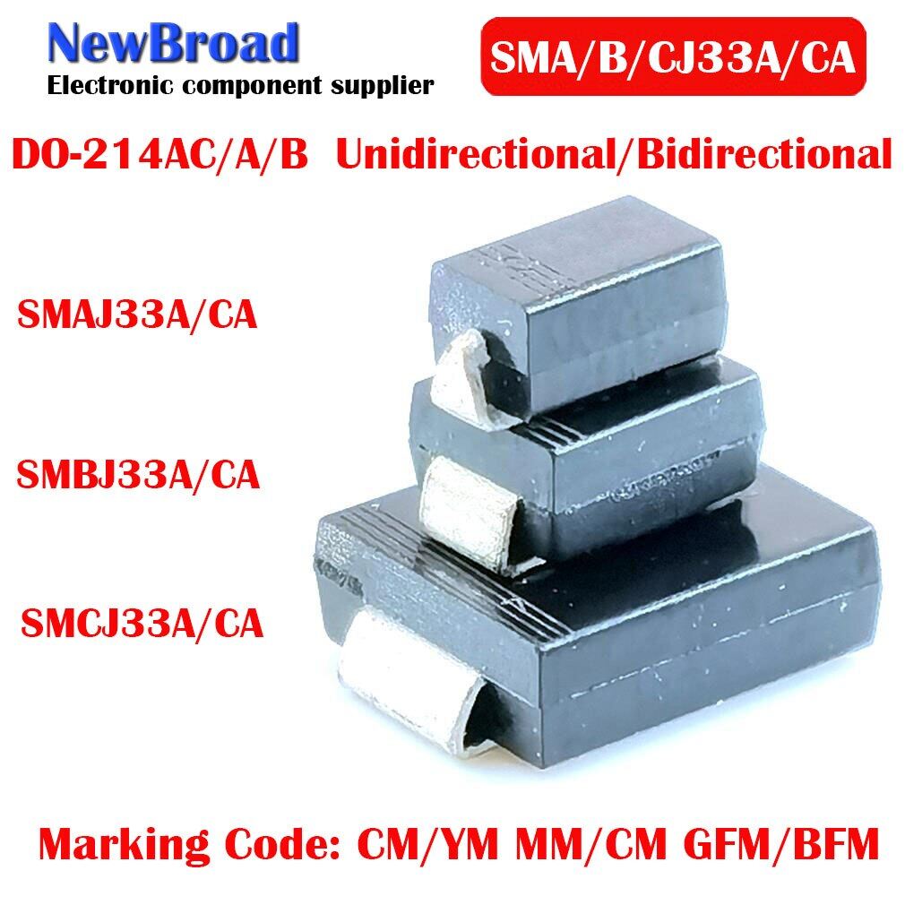 10PCS SMD TVS ไดโอดแบบทิศทางเดียว SMAJ33A CM SMBJ33A MM SMCJ33A GFM Bidirectional SMAJ33CA YM ...