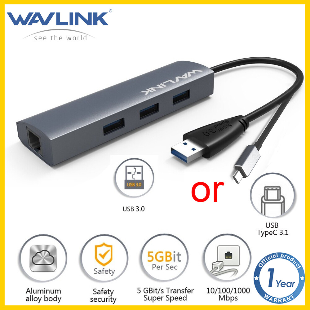 Wavlink Usb C 3.1 Hub 4 In 1อลูมิเนียม Hub พร้อม3-Port Usb 3.0,Rj45 ...