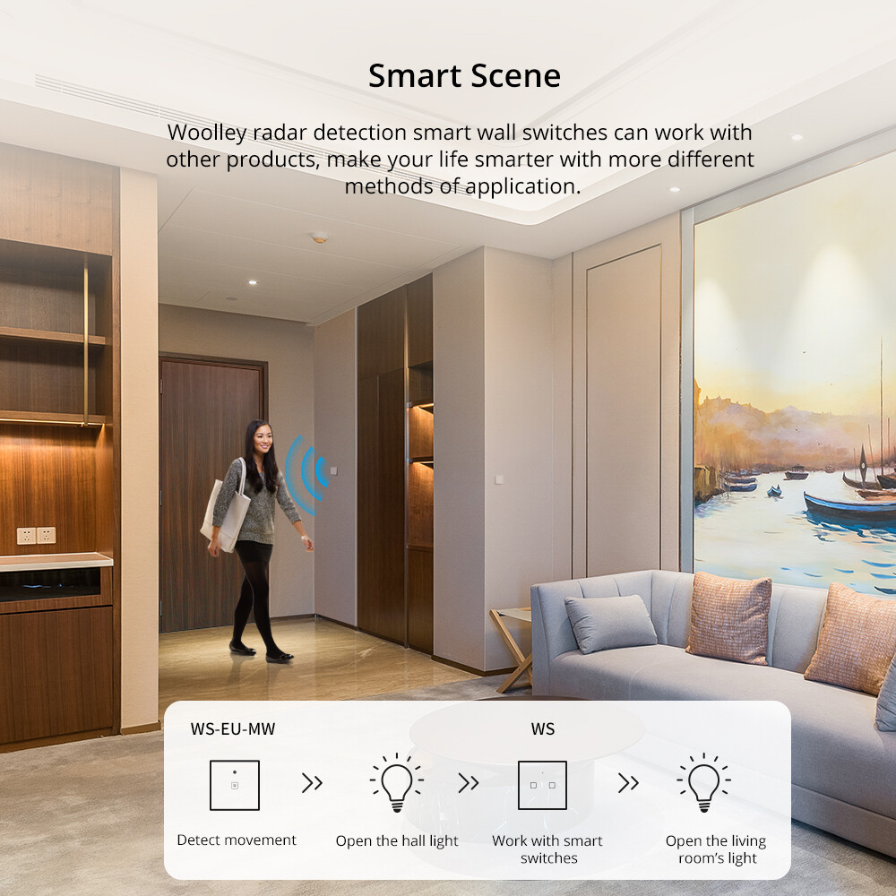 WOOLLEY WS-EU-MW Radar Motion Sensor Wifi Smart Wall Switch eWeLink APP ...