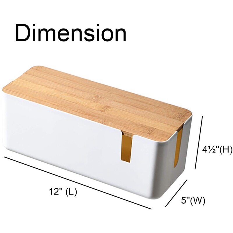 Cable Management Box with Bamboo Lid Small Cable Organizer Box for ...