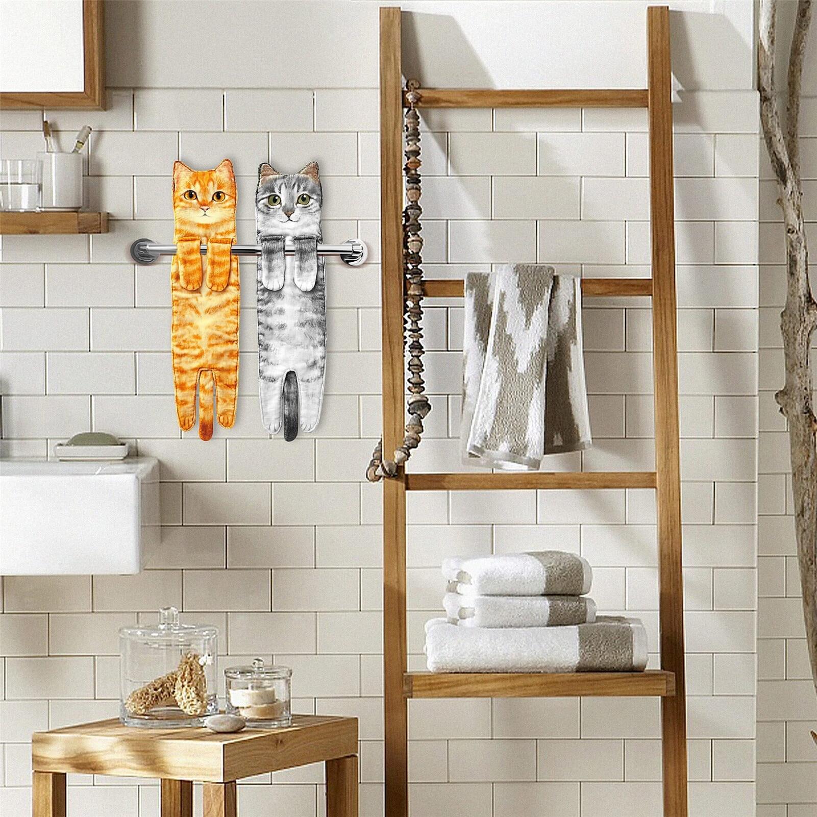 Funny Cat Hand Towels Cats Decor Kitchen Hangings Towels Cat Shape Wipe ...