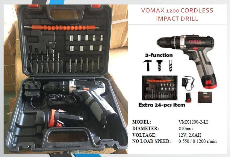 12V TRIPLE FUNCTION VOMAX 1200 CORDLESS DRILL | Lazada