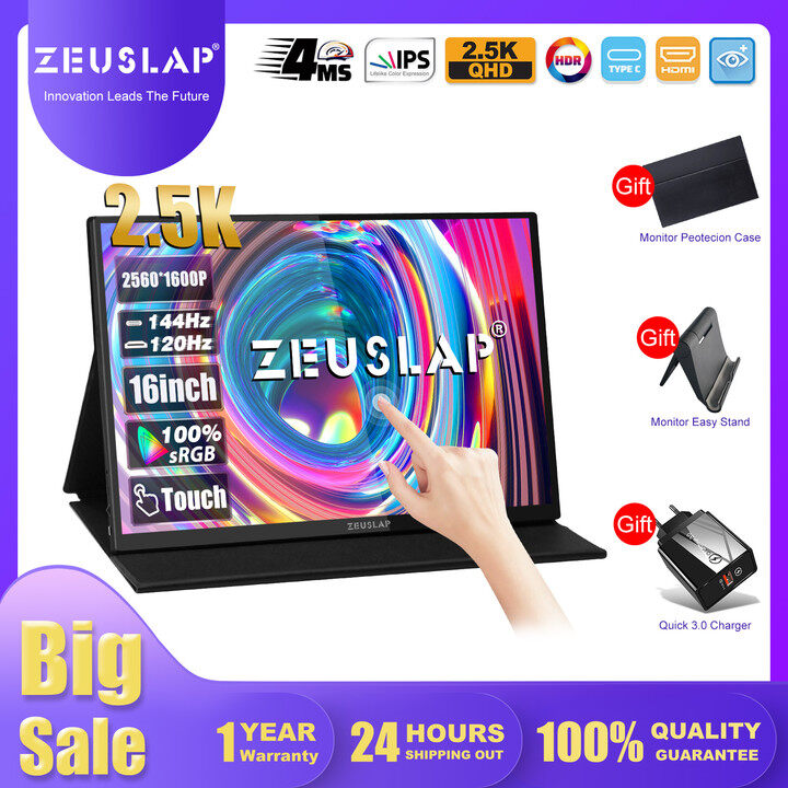 ZEUSLAP 16" 2.5K 144Hz Touch Portable Monitor 2560*1600 16:10 100%sRGB ...