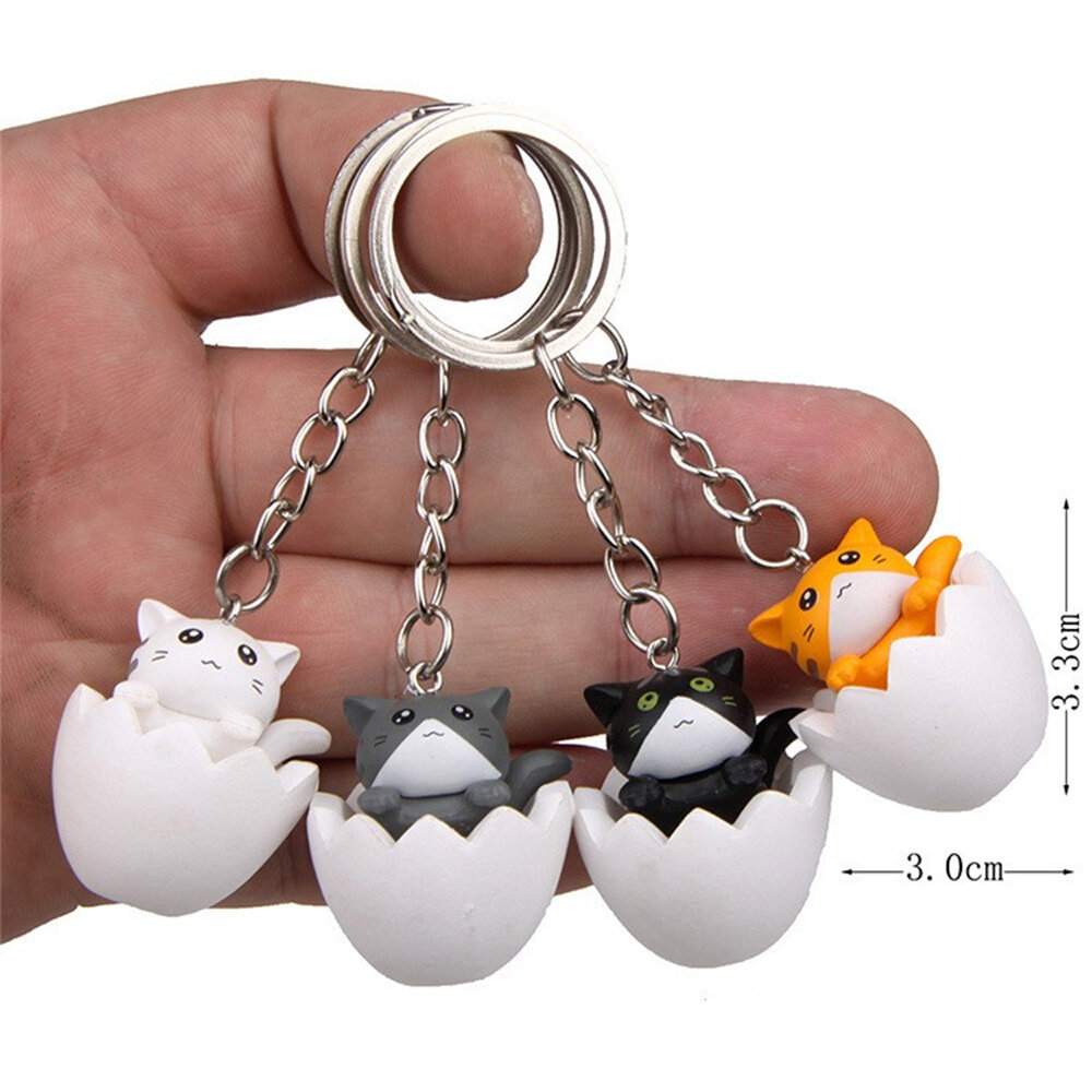 Key Rings Kawaii Women Ornament Car DIY Gifts Cartoon Doll EggShell Cat ...