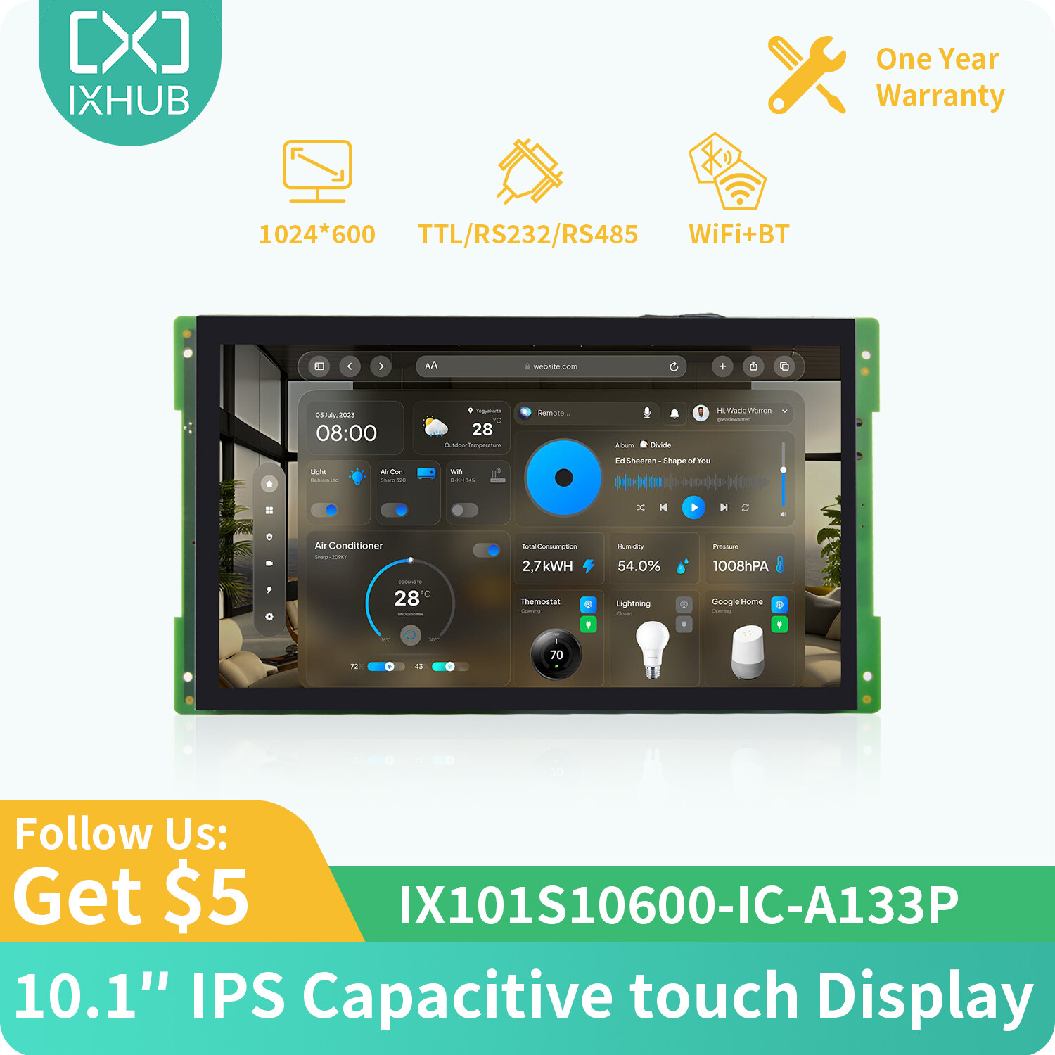 Industrial LCD Monitor Display IXHUB 10" HMI TFT Intelligent Capacitive ...