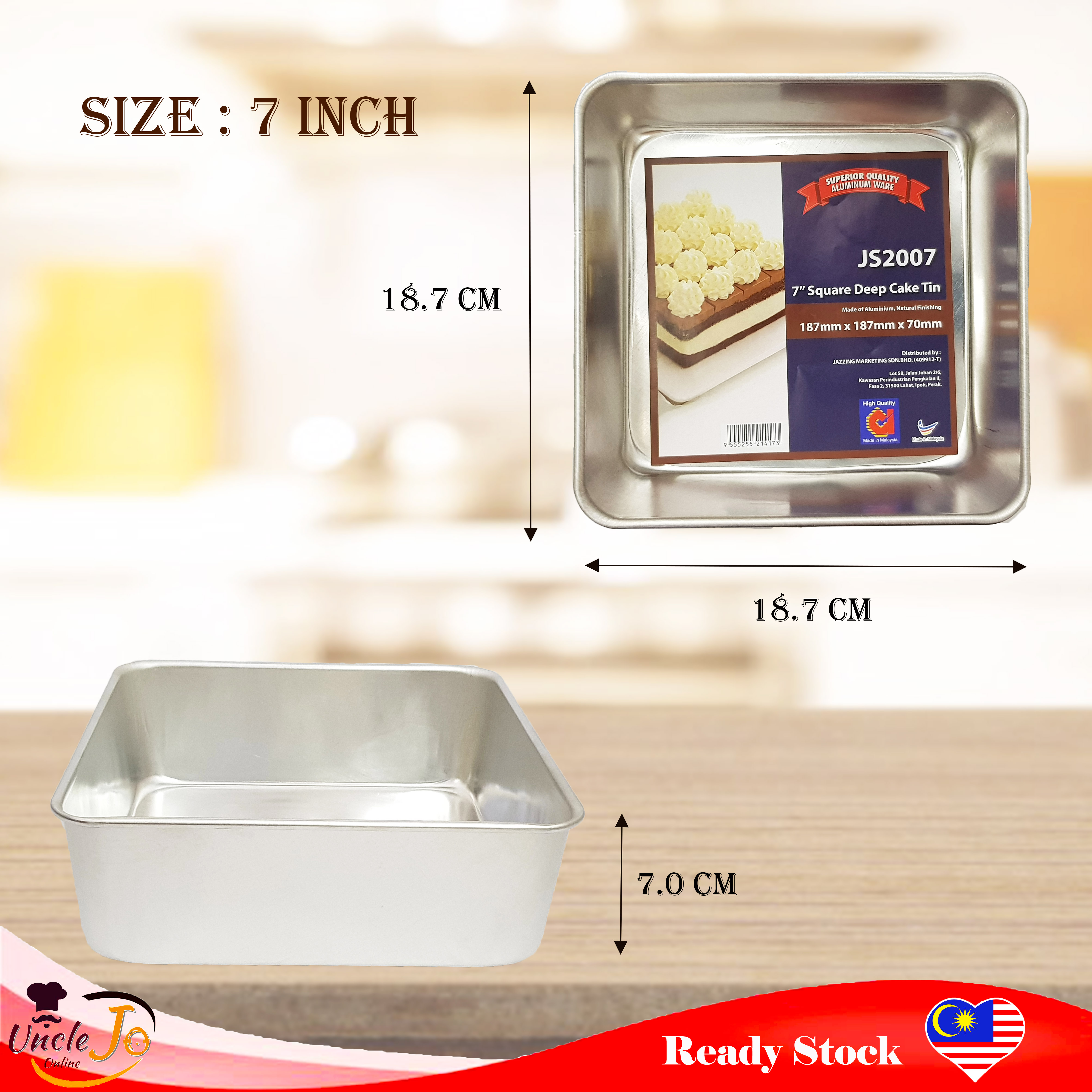 Aluminium Extra Deep Square Cake Mould (Deep 64mm-82mm) 6/7/8/9/10 Inch ...