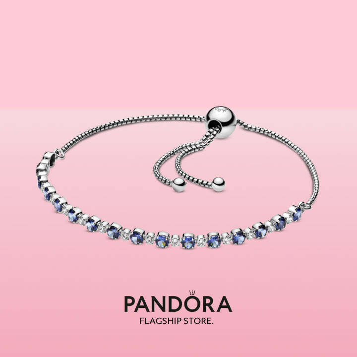 2021 Ready Stock Pandoras Rhodium Blue and Clear Sparkle Slider ...