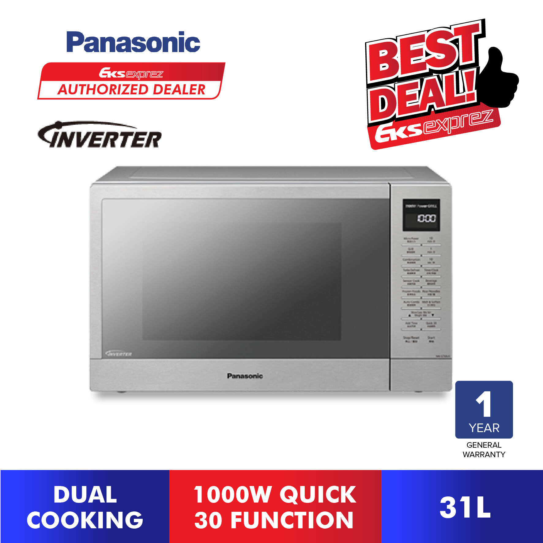 Panasonic Microwave Oven (31L) NN-GT69JSMPQ Inverter Grill Microwave ...