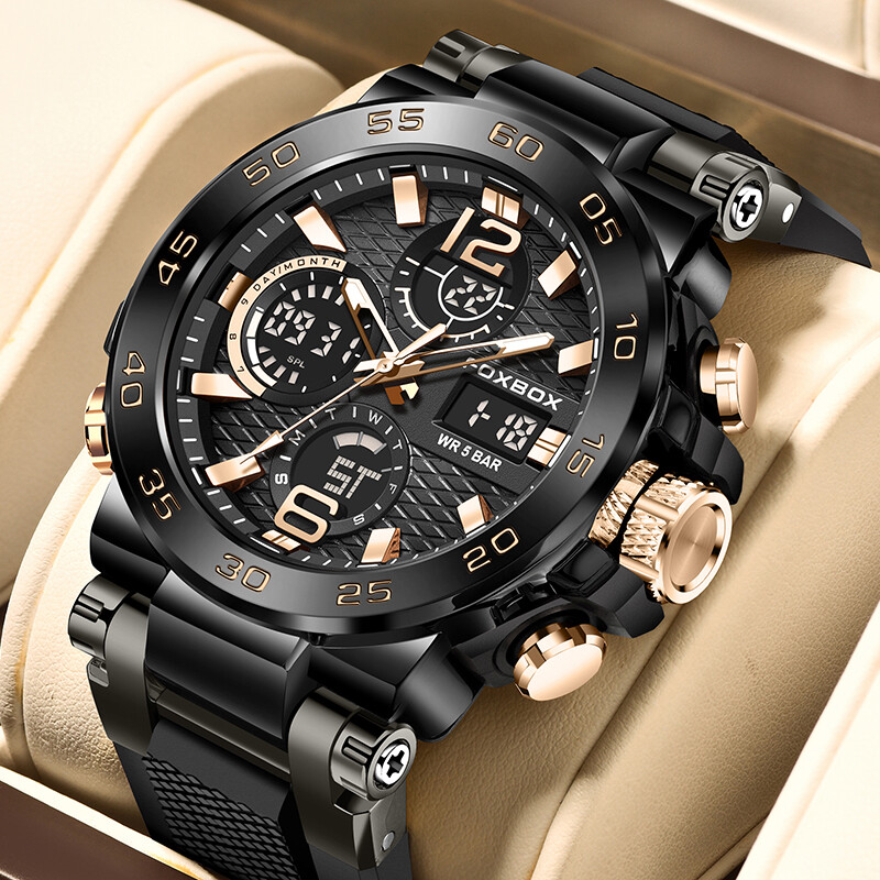 LIGE New Dual Display Electronic Watch Men Original FOXBOX Multi ...