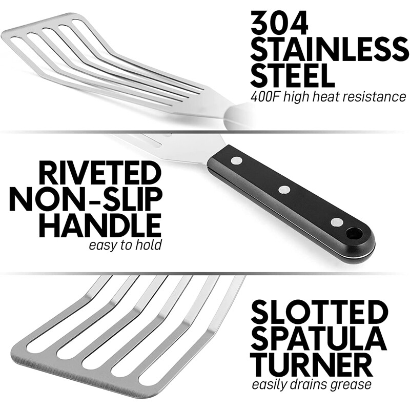 12.4Inch Fish Spatula- Slotted Fish Turner Spatula with Sloped Head ...