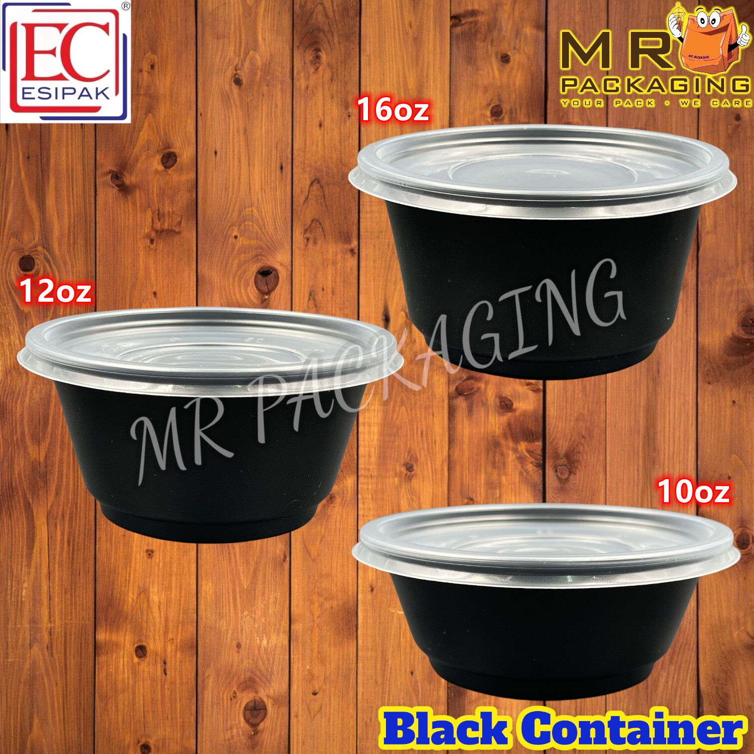 EC 10oz 12oz 16oz Black Round Container with Lid [ 50sets± ] 10 12 16 ...