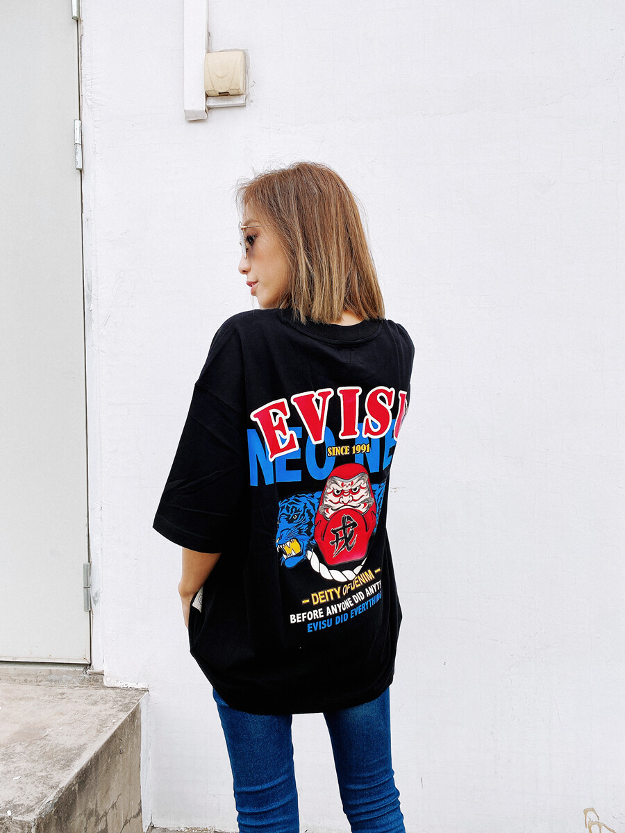 EVISU Fushen Tiger Damo Print Letter OS Loose New Short-sleeved T-shirt ...