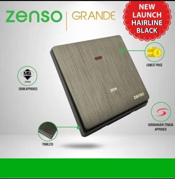 Zenso Grande Black Switches & Sockets - 13A 15A 20A 1g 2g 3g 4g 1Way ...