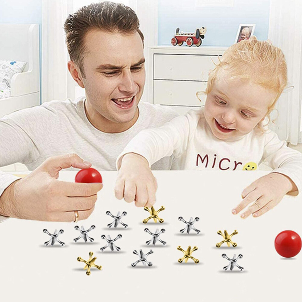 Freeship NEW Metal Play Jacks Game w/ Ball Set 10X Gold Silver Metal ...