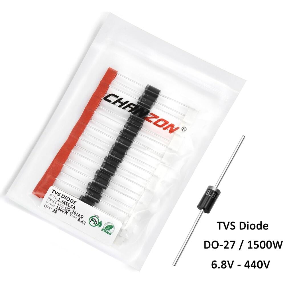 20 Pcs ไดโอดโทรทัศน์ DO-27 1500W 6.8V 12V 15V 18V 24V 33V 36V 200V 250V 400V 440V 1.5KE 6.8A 12A ...