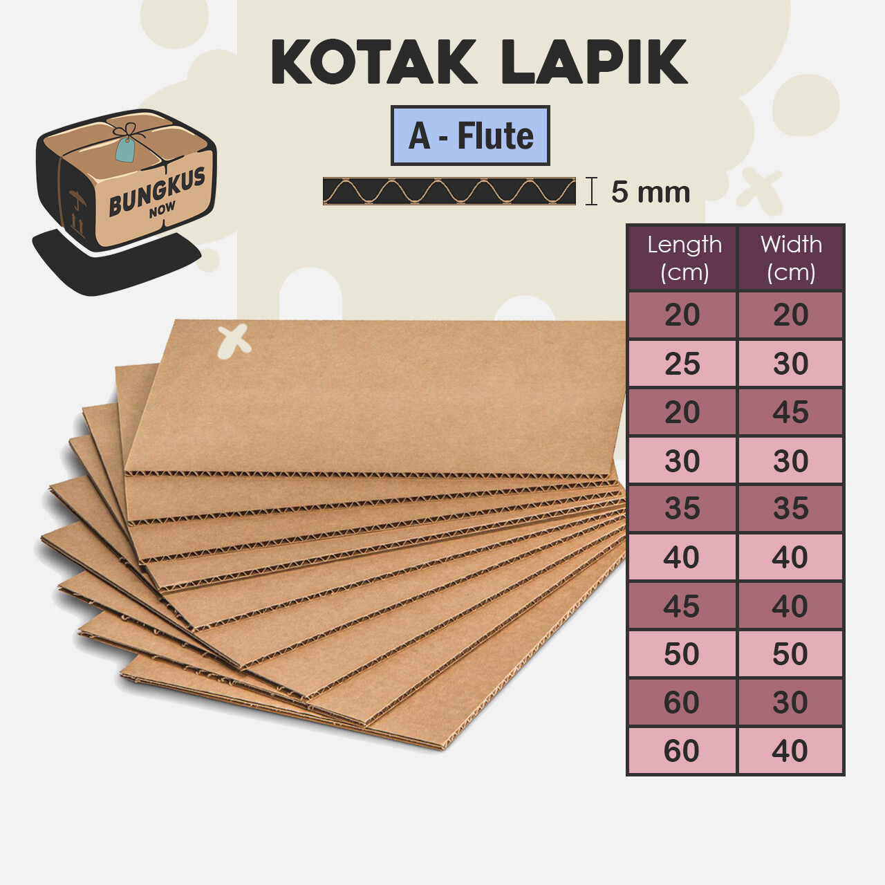 BungkusNow Kotak Lapik Corrugated Board 5mm thk Layer Pad Packaging ...