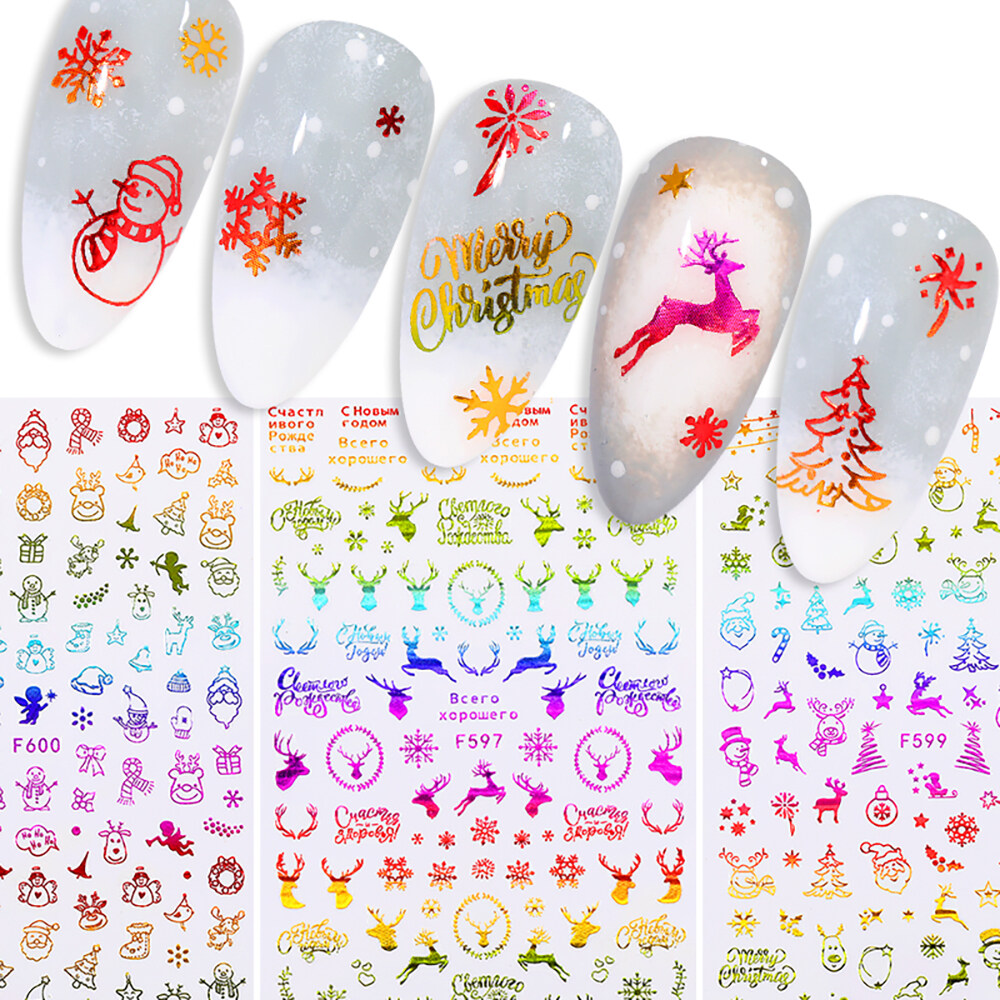 GUORE DIY เล็บเลื่อมแววที่มีสีสันสติกเกอร์เล็บ Slider Decals คริสต์มาส ...