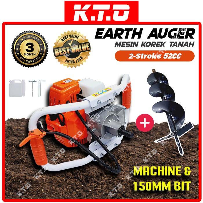 GASOLINE EARTH AUGER MACHINE MAKING HOLES GARDEN DRILL DIGGER 52CC ...