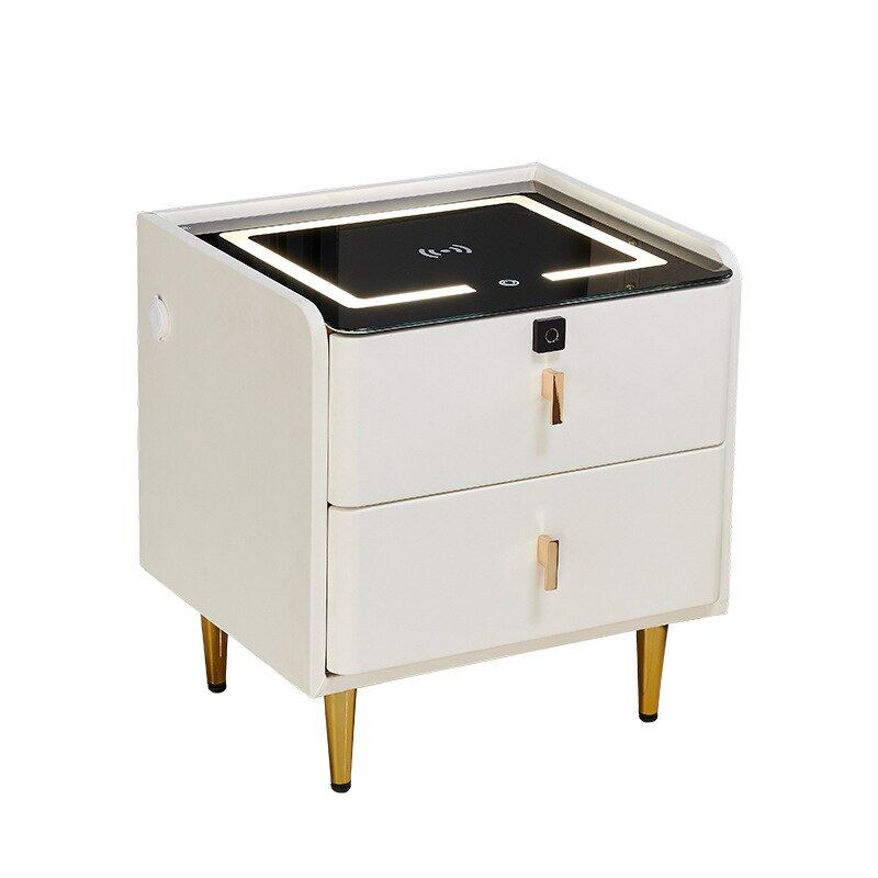 Leather Smart Bedside Table Modern Style Wood Nightstands With Wireless ...