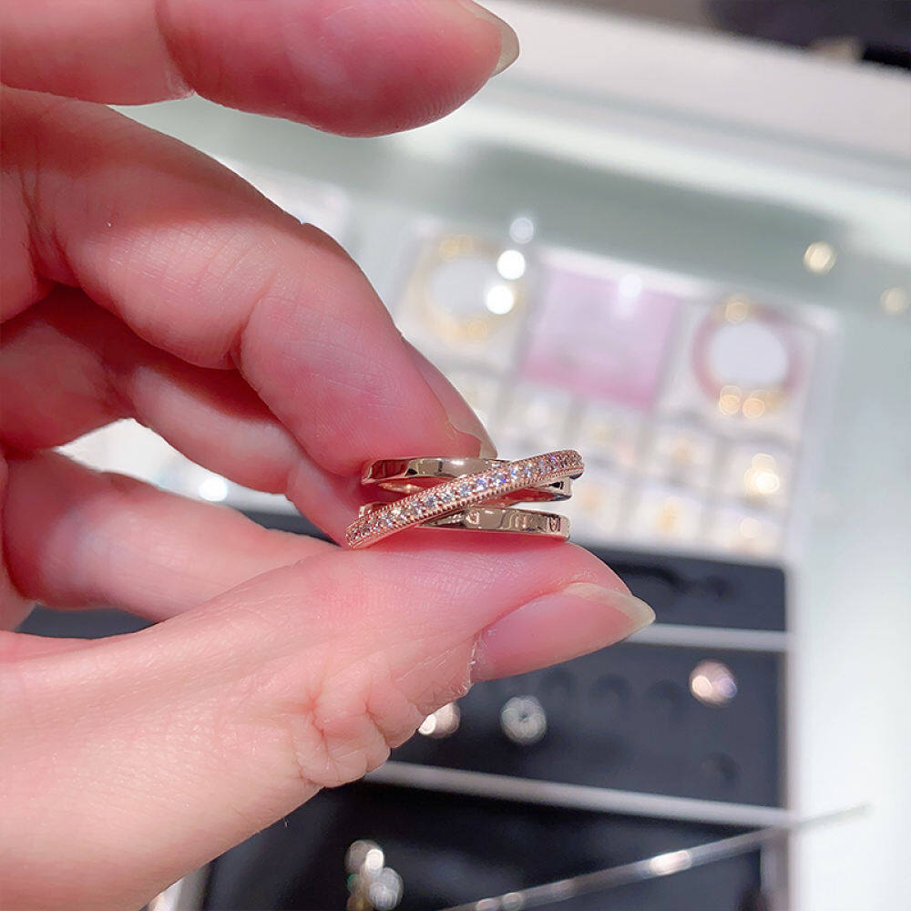 Pandoraring pandora rose gold Pavé pavé interlaced three-ring winding ...