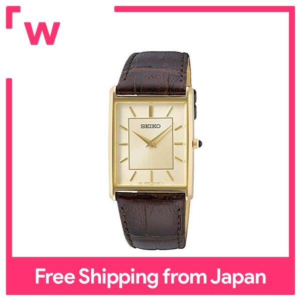 [Seiko] Seiko Watch Men's Square Design Quartz SWR064 Champagne Gold Dial x Brown Leather Band ...