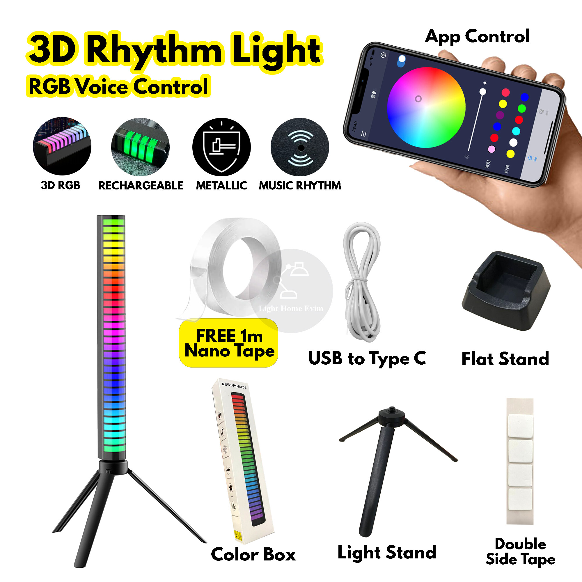 Newupgrade 3D Music Rhythm Light 32Bit Rechargeable Bluetooth Aluminum ...
