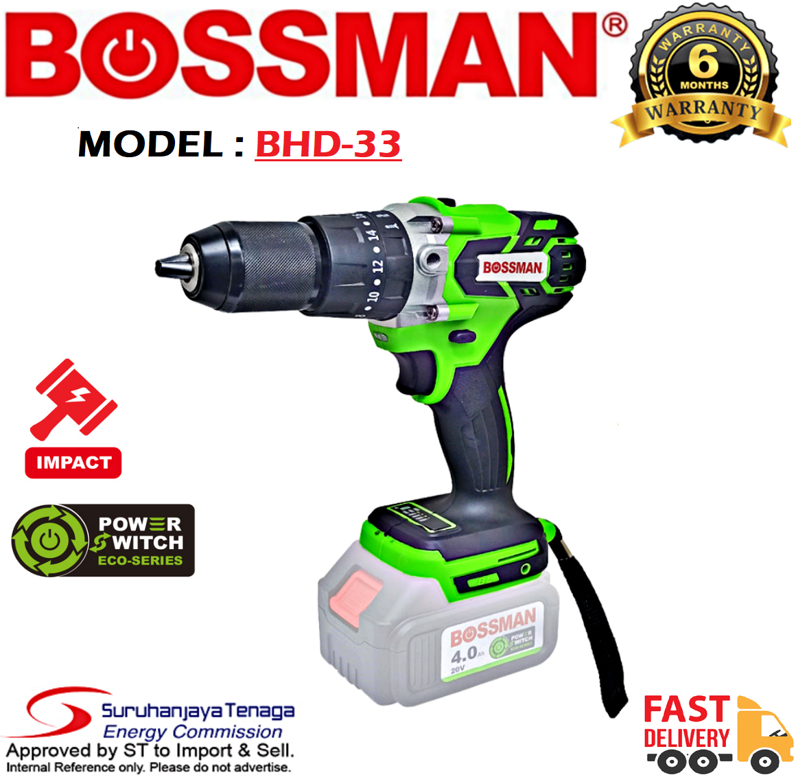 Bossman Cordless Brushless Hammer Drill 13mm 20V BHD33 ECO-SERIES | Lazada