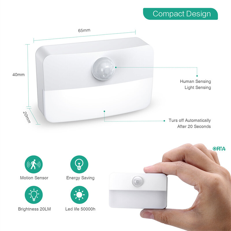 ORIA Motion Sensor ไฟในร่ม6ชิ้น Motion Sensor ไฟกลางคืน3A แบตเตอรี่ ...