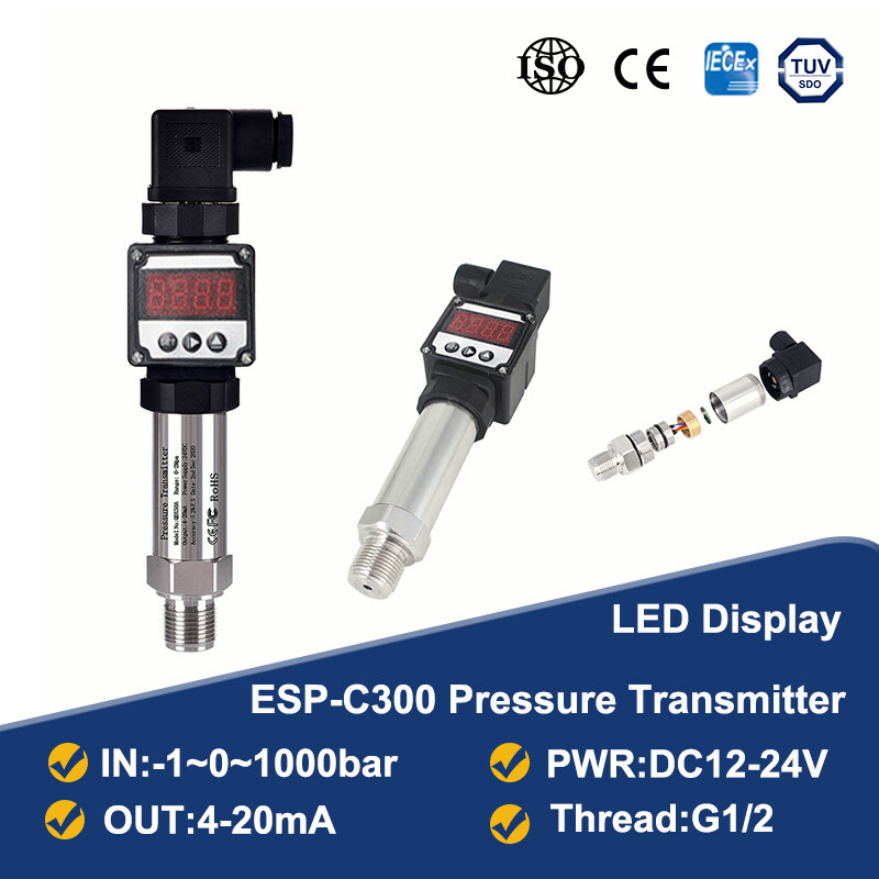 LED Display Pressure Transmitter Measurment -1-0-1000bar 4-20mA Output Oil Tank Gas Water G1/4 ...