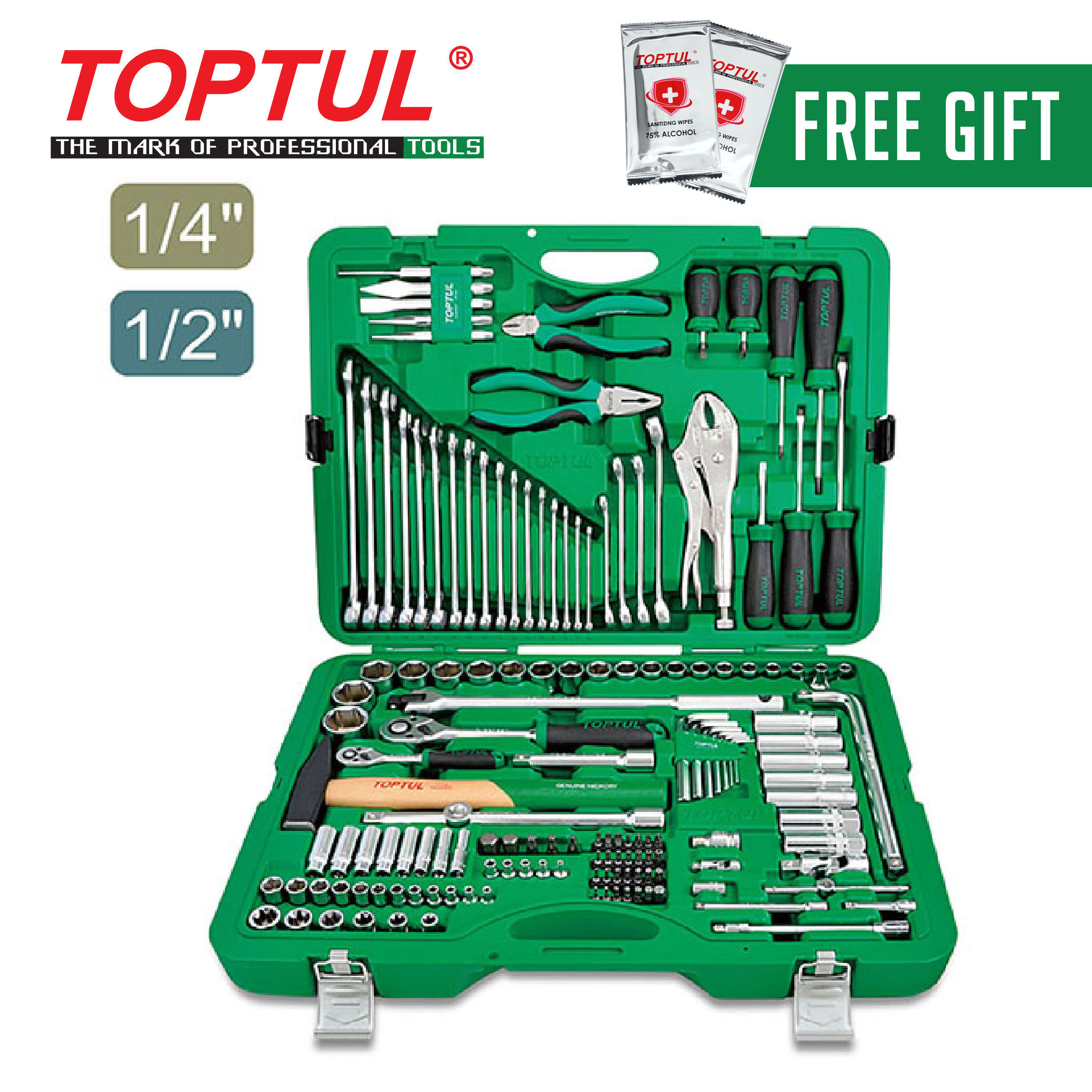 TOPTUL 150PCS 1/4 & 1/2 DR. Tool Kit (GCAI150R/GCAI150R1) | Lazada
