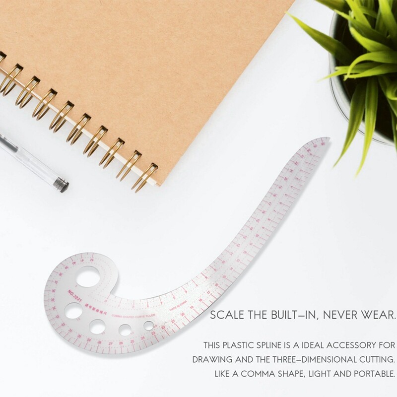 11.8" Long Comma Shaped Plastic Transparent French Curve Ruler Spline ...