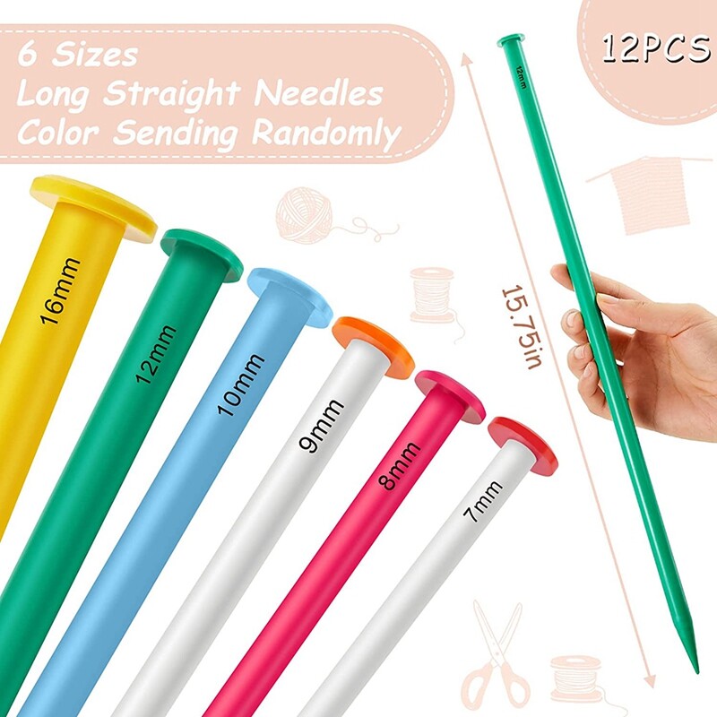 12 Pieces Long Straight Plastic Knitting Needles Plastic Knitting ...