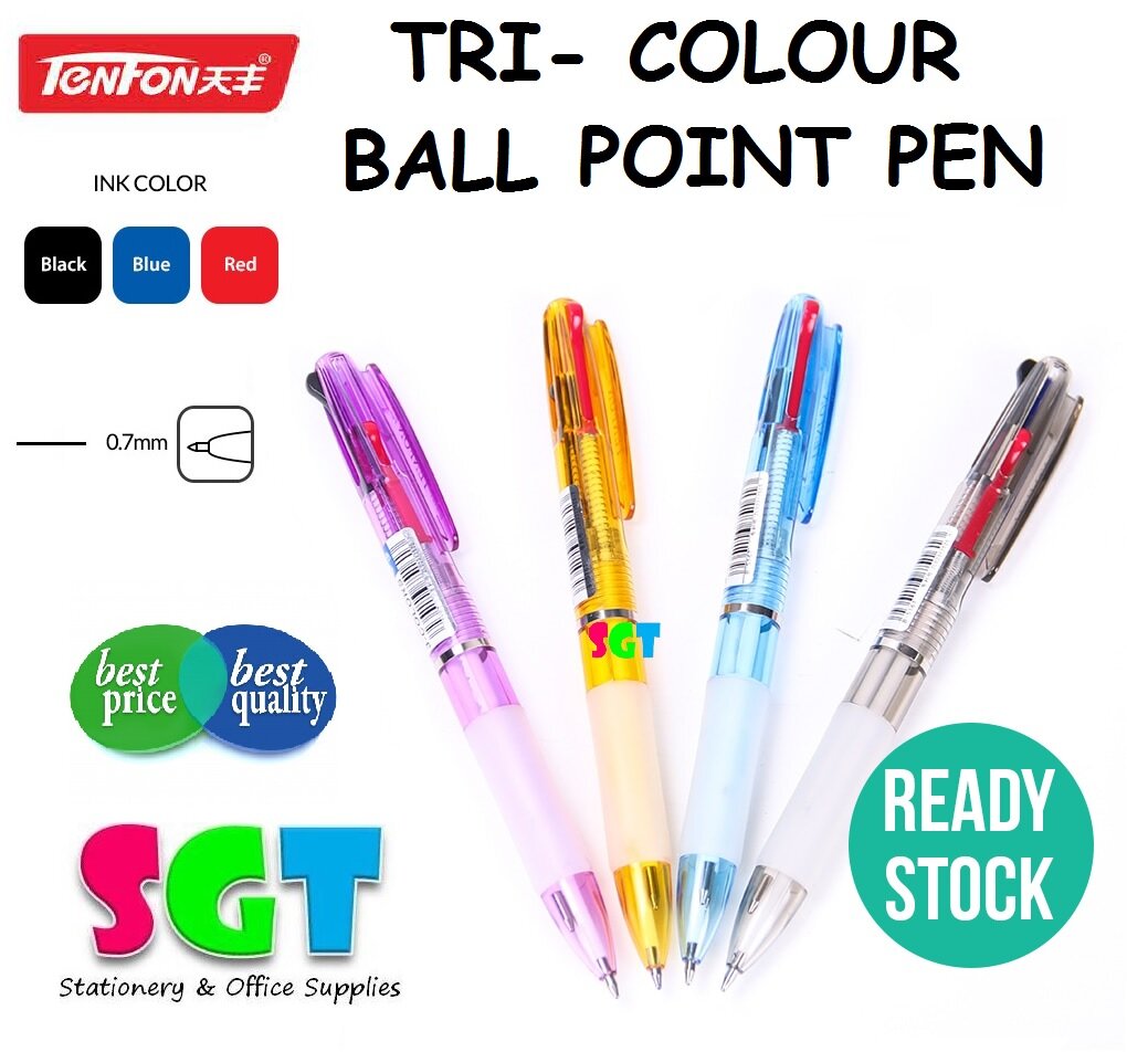 TENFON Tri- Colour Ball Point Pen 0.7mm (Random Colour) | Lazada