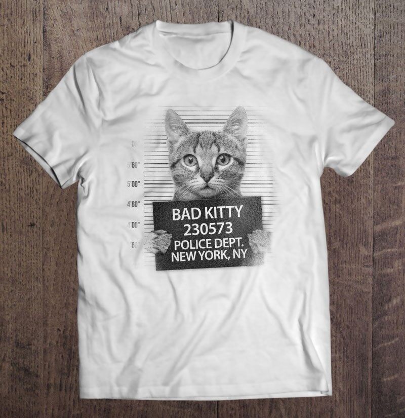 Funny Cute Bad Kitty Cat เสื้อยืดผ้าฝ้ายแบบเรียบง่ายเสื้อผู้ชาย ...