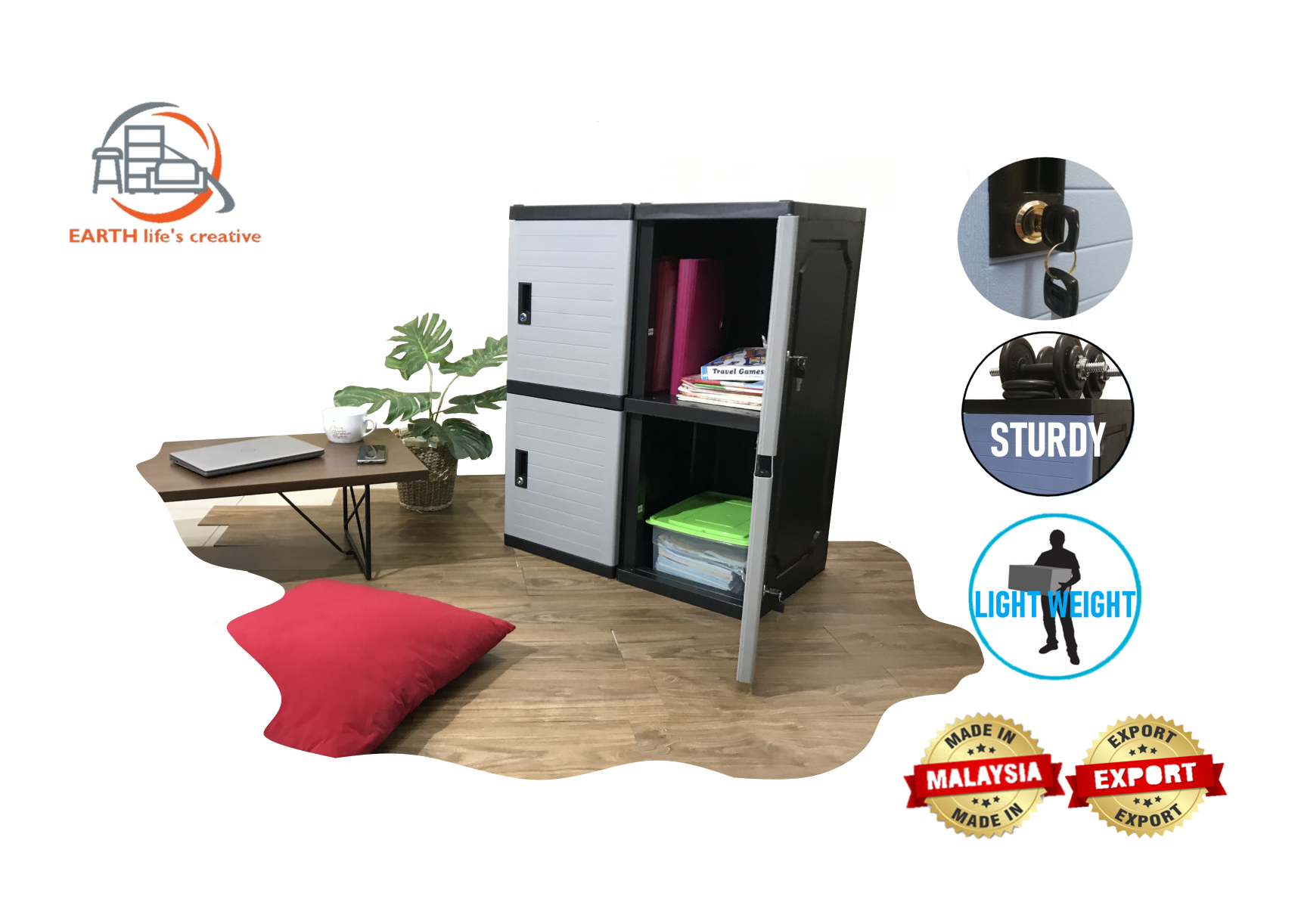 EARTH 4 Tiers Water Proof with Plastic Locker with key lock ...