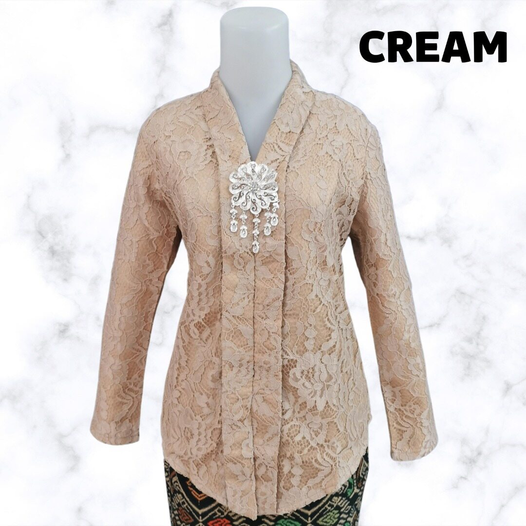 【READY STOCK】Baju Kebaya Lace Warna Cream(Lengan Panjang) | Lazada