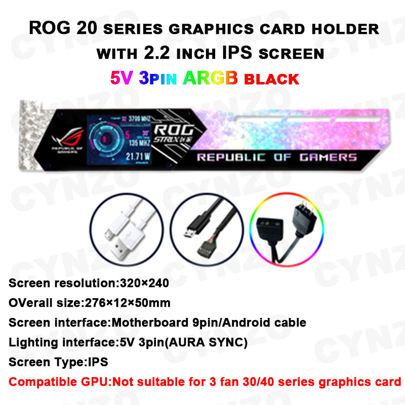 RGB VGA Holder 3090/4090 GPU Bracket 2.2 Inch IPS LCD Display ...