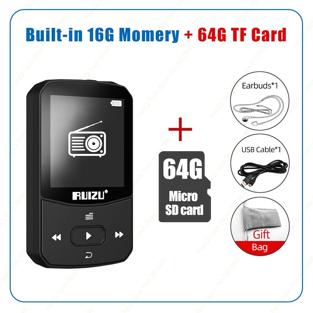 RUIZU X52 Sport MP3 Music Player With Bluetooth Mini Clip Player ...