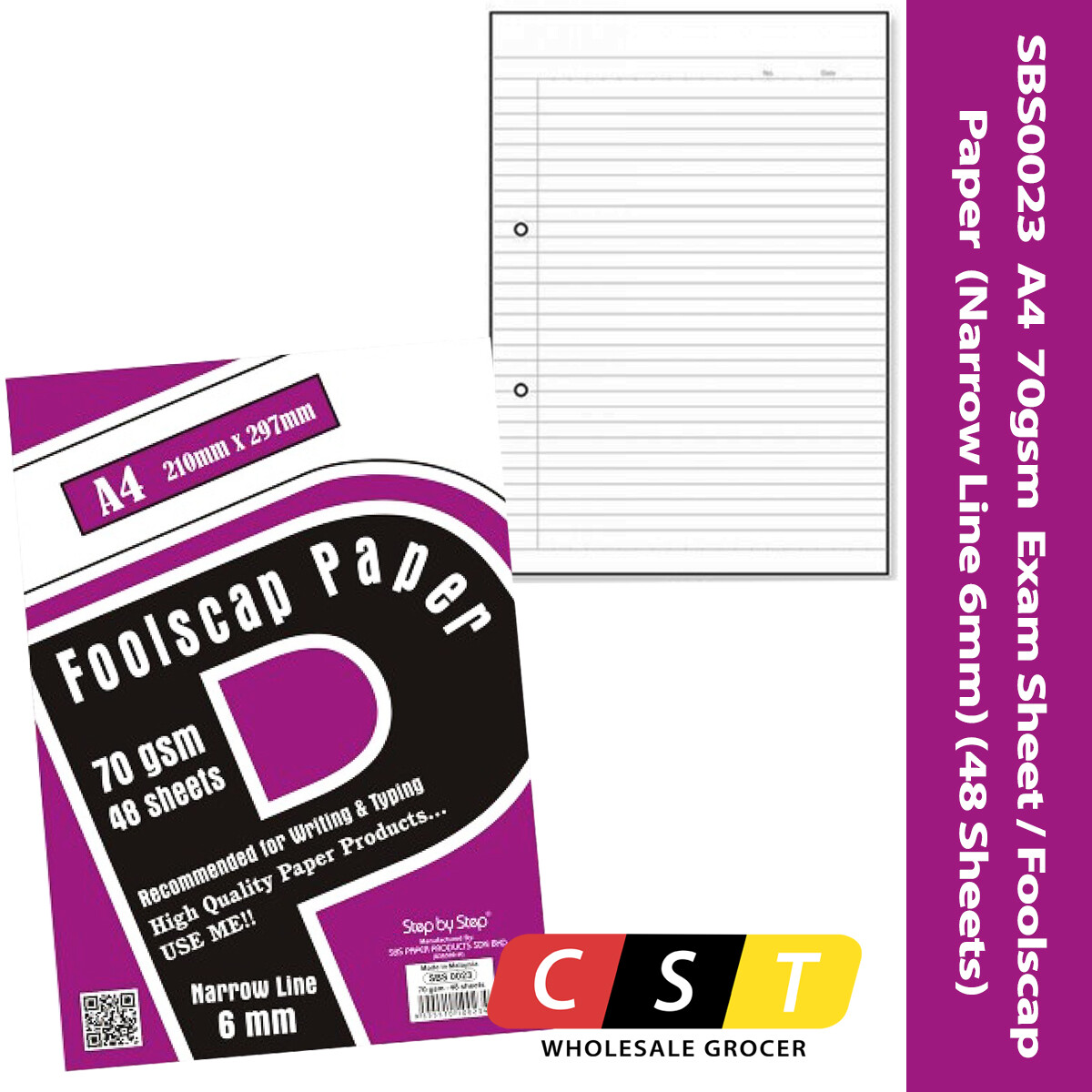 SBS0023 A4 70gsm Exam Sheet/Foolscap Paper (Narrow Line 6mm)(48 Sheets ...