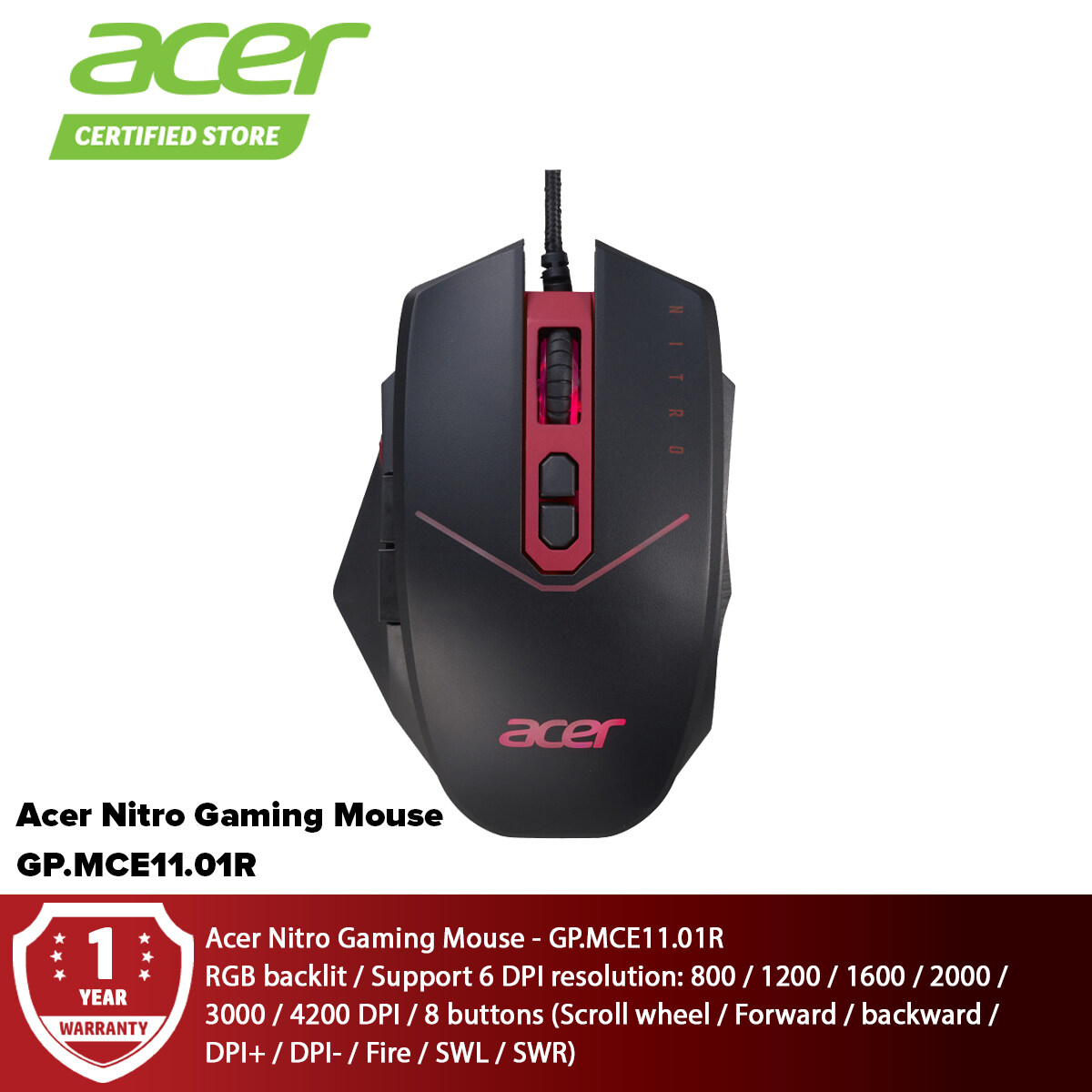 Acer Nitro Gaming Wired Mouse - GP.MCE11.01R | Lazada