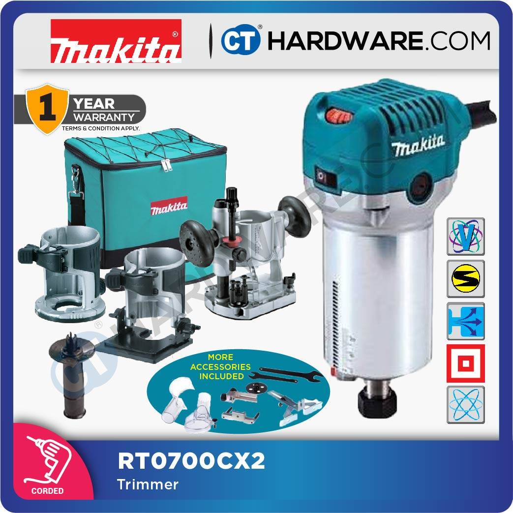 MAKITA RT0700CX2 TRIMMER 6MM & 8MM 710W C/W TRIMMER BASE | Lazada