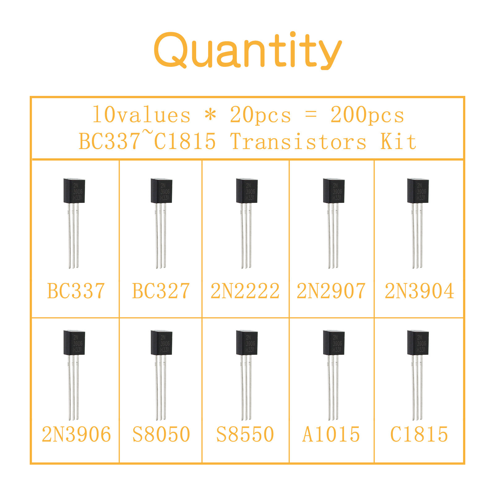 BC337 BC327 2N2222 2N2907 2N3904 2N3906 S8050 S8550 A1015 C1815ทรานซิสเตอร์200 PCS ทรานซิสเตอร์ ...